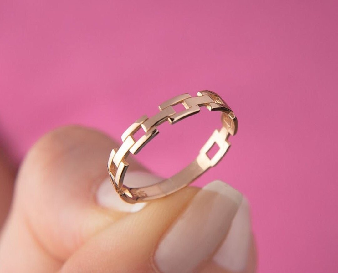 Gold Chain Ring, 14k Solid Gold Ring, Chain Link Ring, Minimalist Ring ...