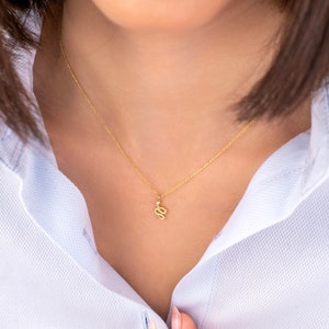 Gold Snake Pendant Necklace, 14k Solid Gold Snake Necklace, Minimalist ...