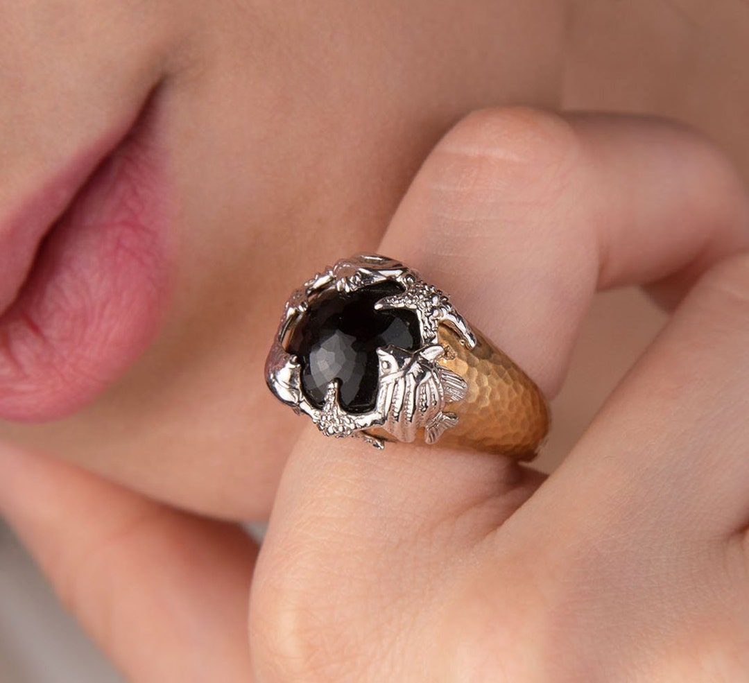 Gold Ocean Ring, Unique Ring, 14k Solid Gold Ring, Unusual Ring, Unique ...