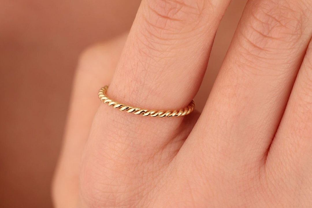 Gold Rope Ring, Braid Ring, 14k Solid Gold Ring, Dainty Twist Ring ...