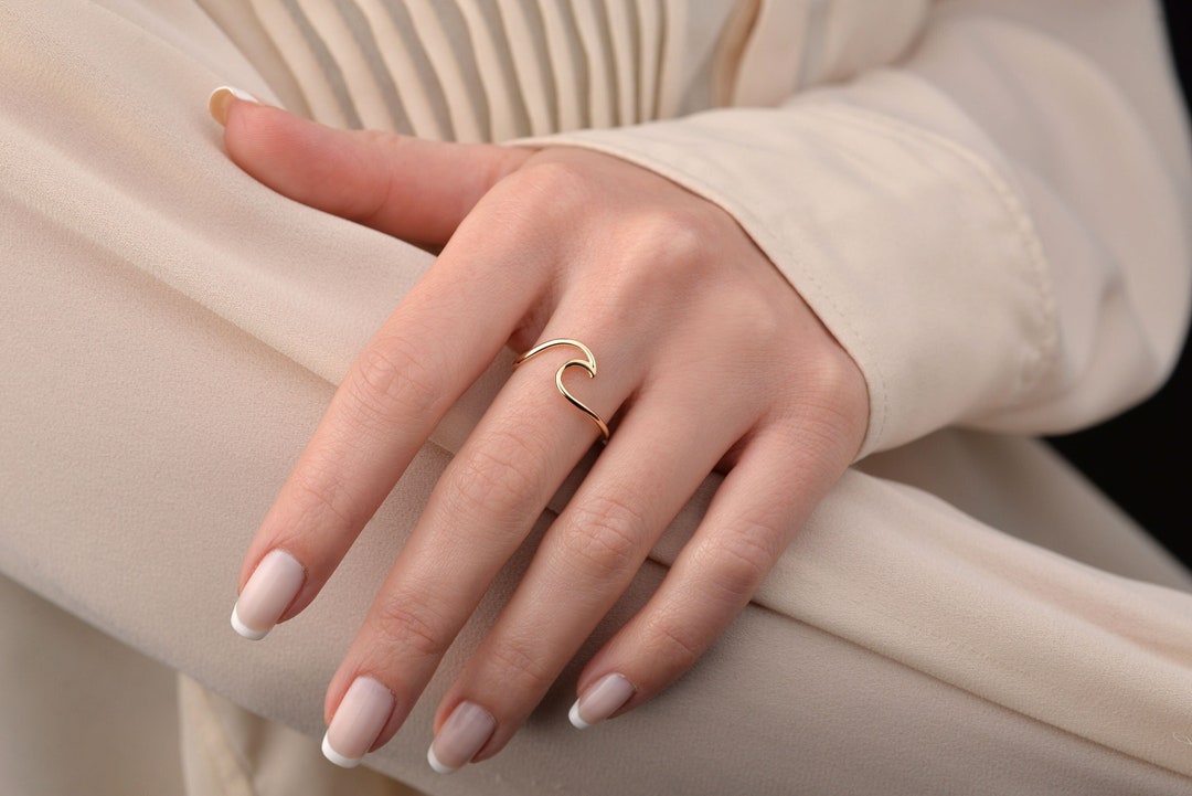 Gold Wave Ring, 14k Solid Gold Ring, Wavy Ring, Wave Shaped, Minimalist ...