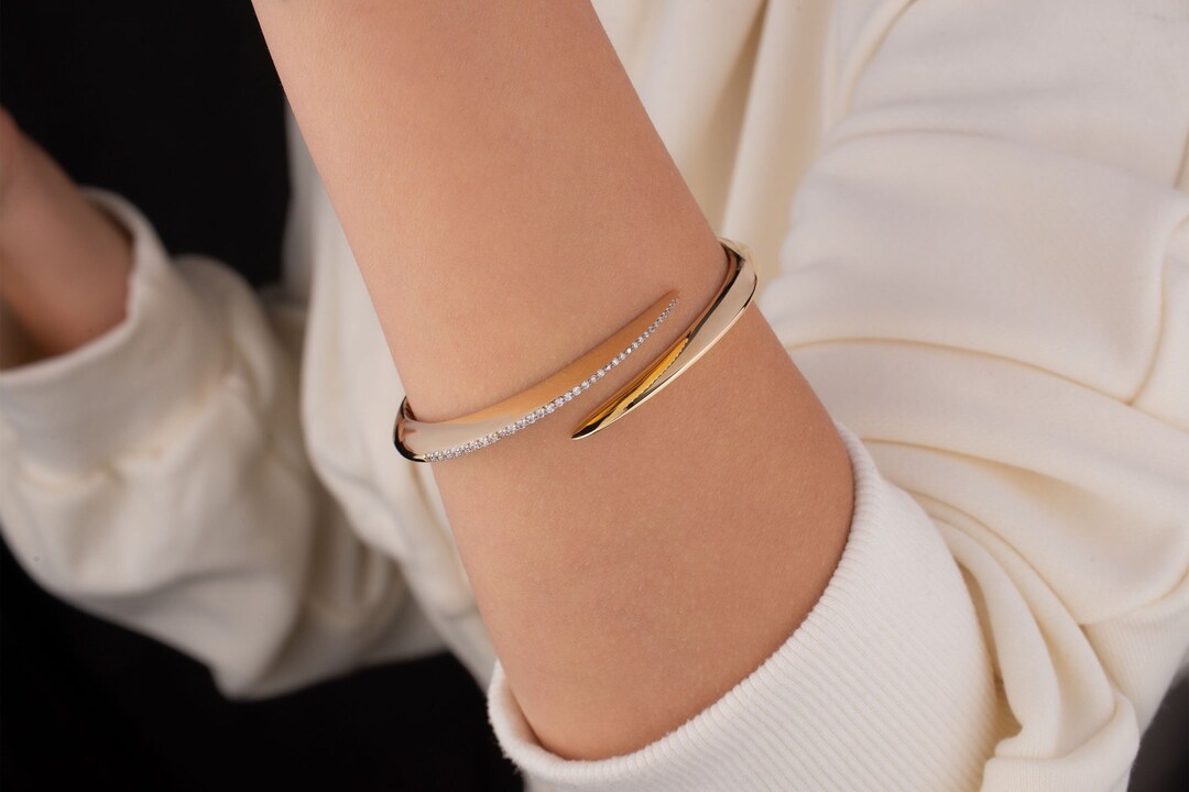 Open Bangle Bracelet, Gold Hinged Bangle, 14k Solid Gold Bangle ...