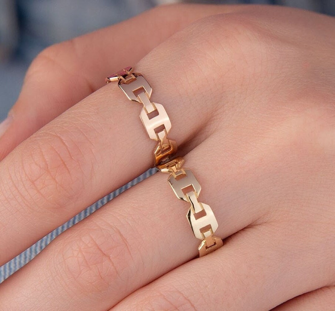 14k Solid Gold Chain Ring, Chain Link Ring, Gold Modernist Ring ...