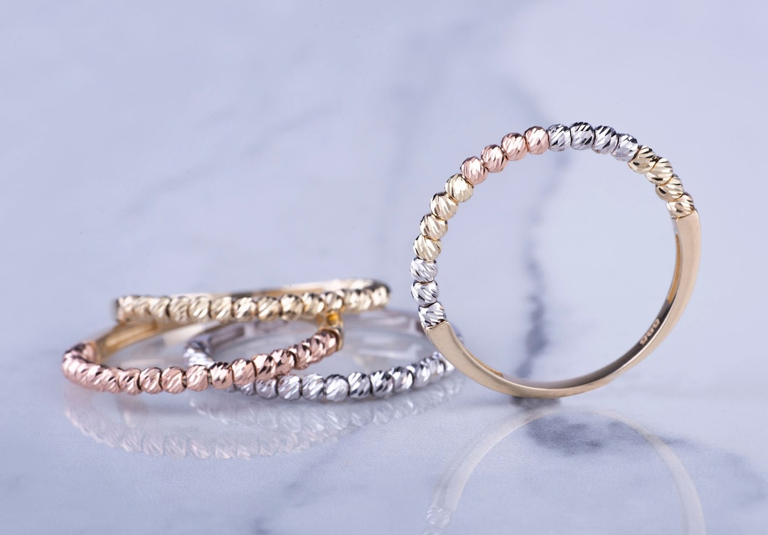 Beaded Ring for Women Bead Half Eternity Ring 14k Solid Gold - Etsy