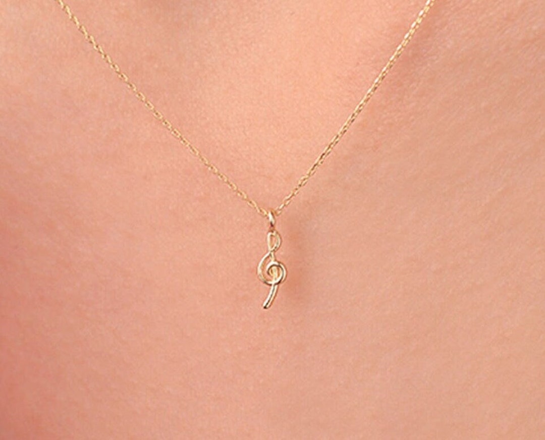 14k Solid Gold Treble Chef Necklace, Music Note Charm, Musician Gifts ...