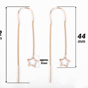 Threader Earring With Star, 14k Solid Gold Earring, Open Star Earring ...