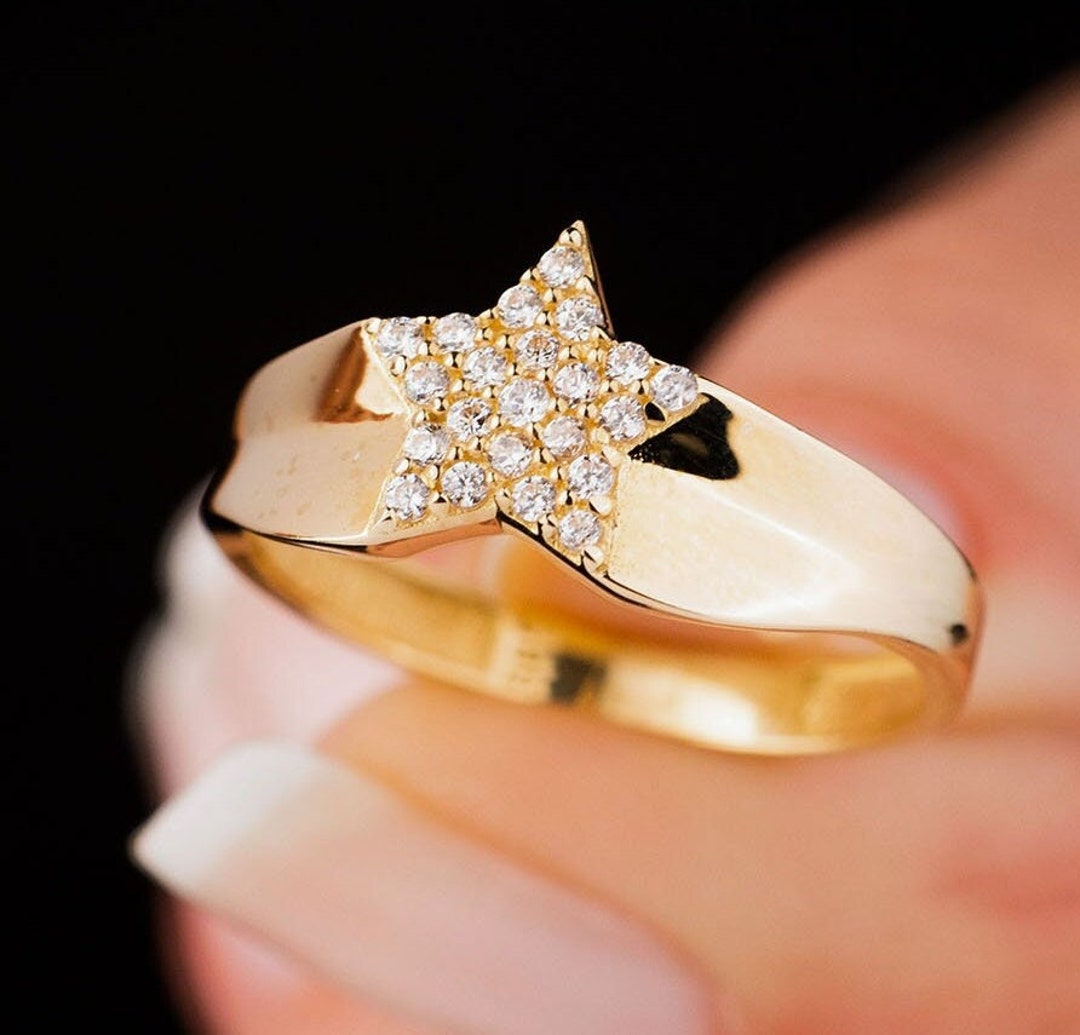 Gold Star Ring, 14k Solid Gold Ring, Gold Unique Ring, Gift for Her ...