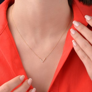 V Shaped Necklace, 14k Solid Gold Necklace, Gold Chevron Necklace ...