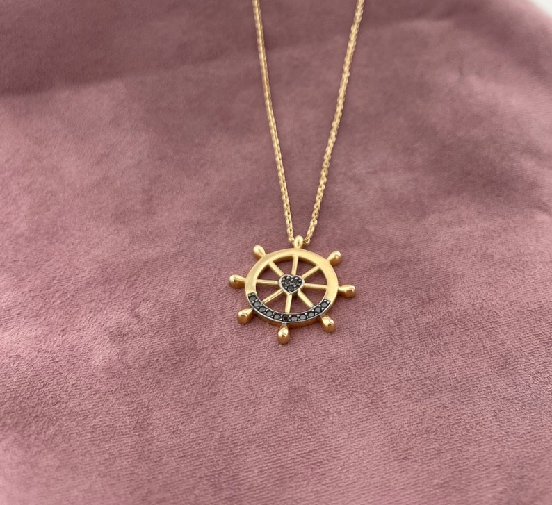 14k Gold Ship Wheel Necklace, Rudder Pendant, Nautical Necklace, Sea ...