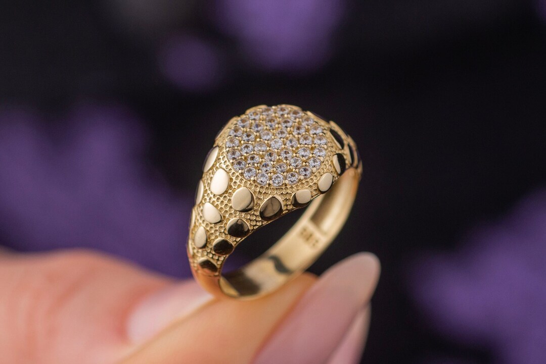 14k Solid Gold Mottled Multi-stone Ring, Chunky Dot Ring, Gold Thick ...