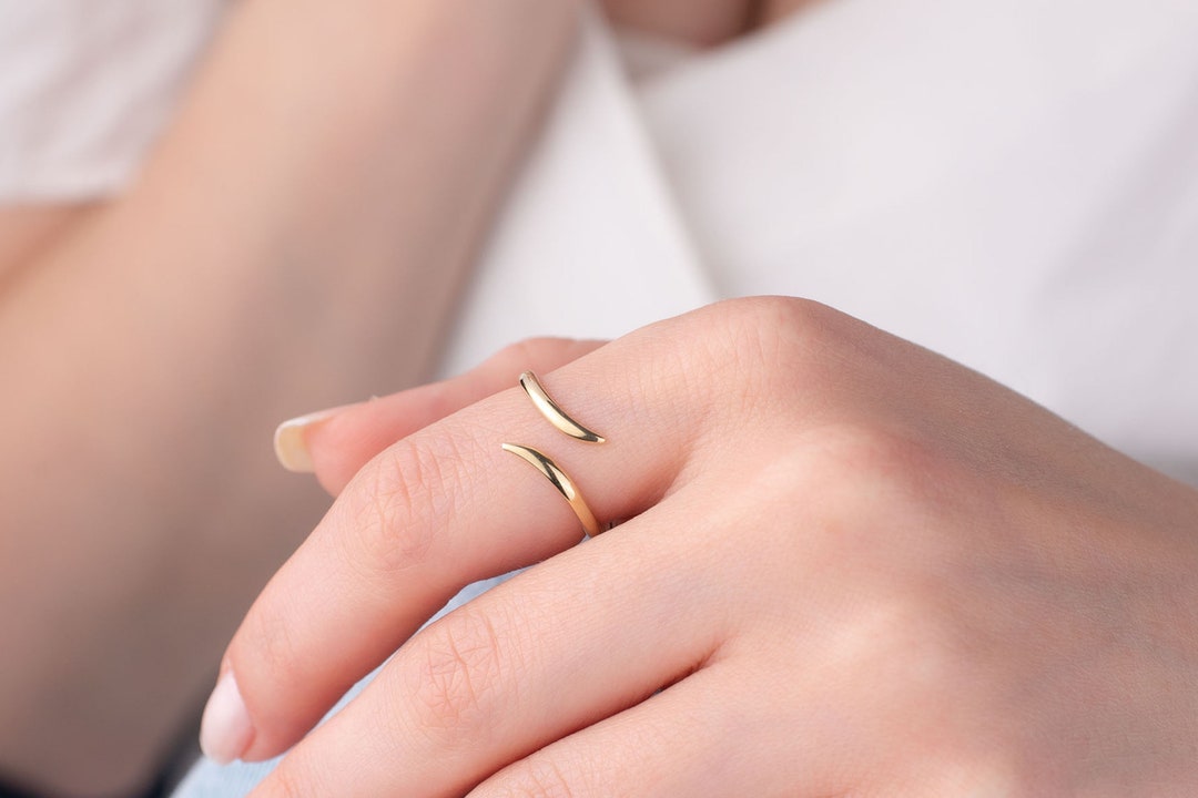 14k Solid Gold Ring Open Wrap Ring Open Bypass Ring Simple - Etsy