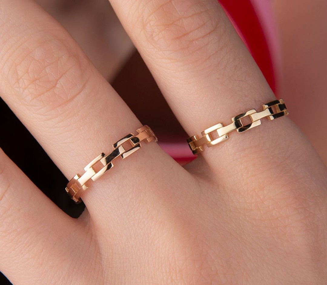 Gold Chain Ring 14k Solid Gold Ring Chain Link Ring - Etsy