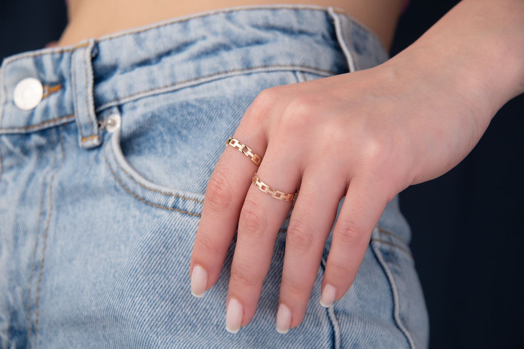 Gold Chain Ring 14k Solid Gold Ring Chain Link Ring - Etsy