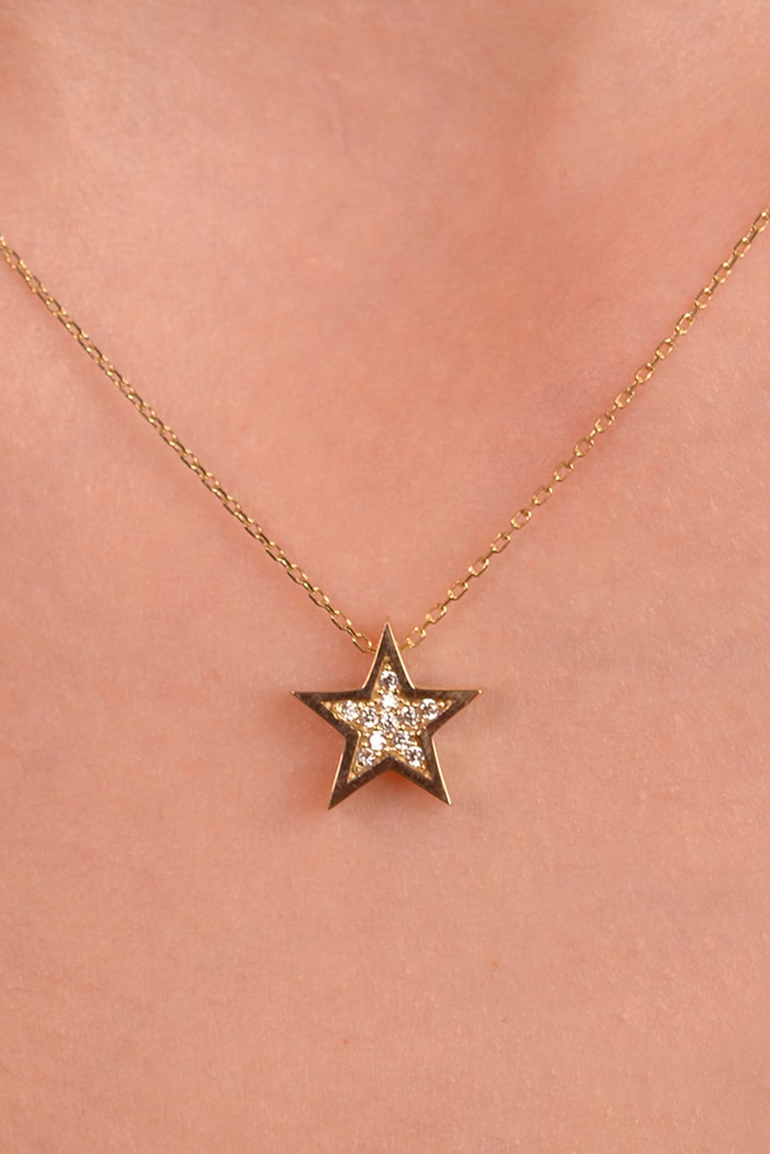 14k Solid Gold Star Necklace, Star Pendant Necklace, Celestial Necklace ...