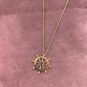14k Gold Ship Wheel Necklace, Rudder Pendant, Nautical Necklace, Sea ...