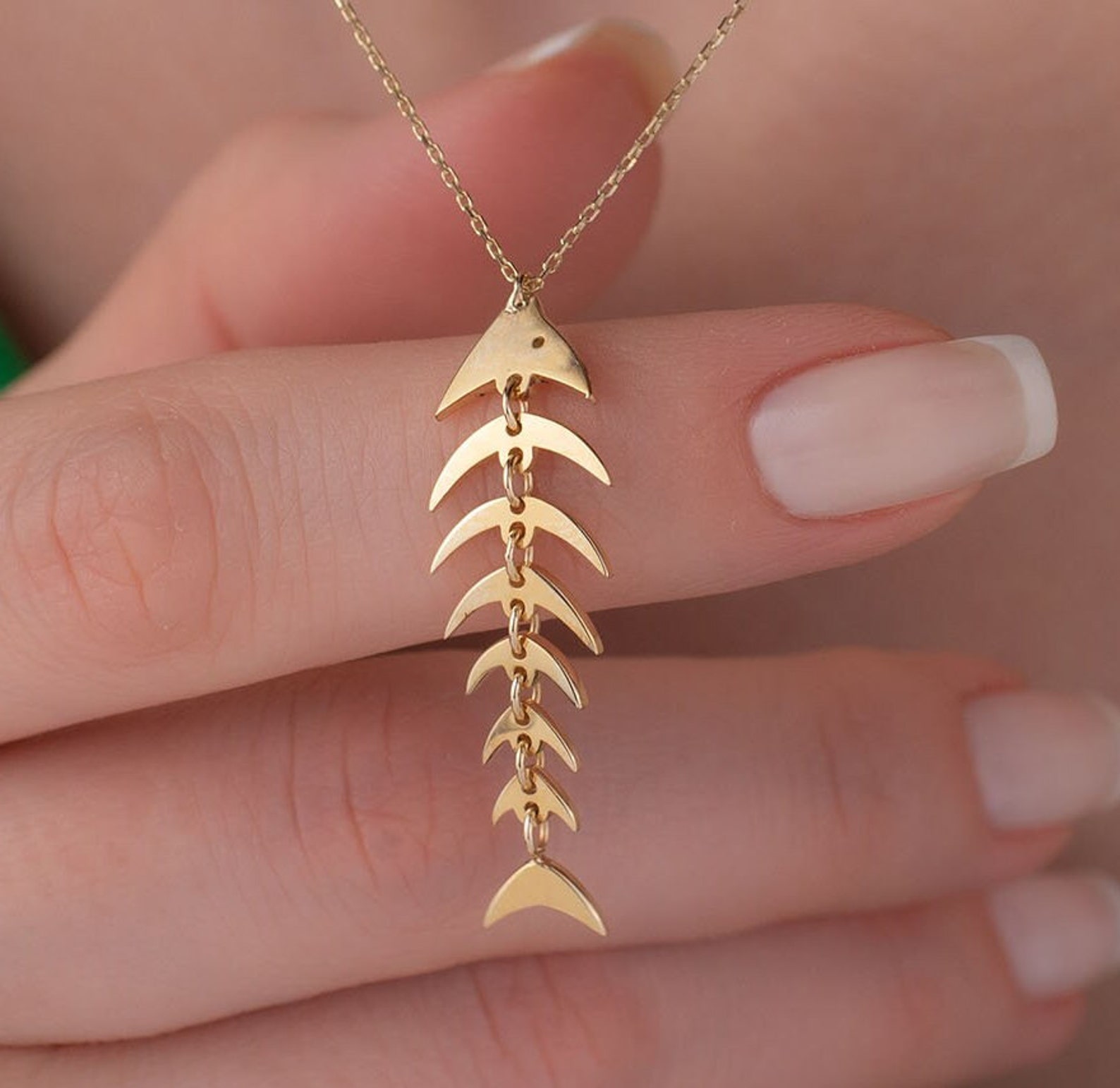 Gold Fish Necklace 14k Solid Gold Necklace Fishbone - Etsy