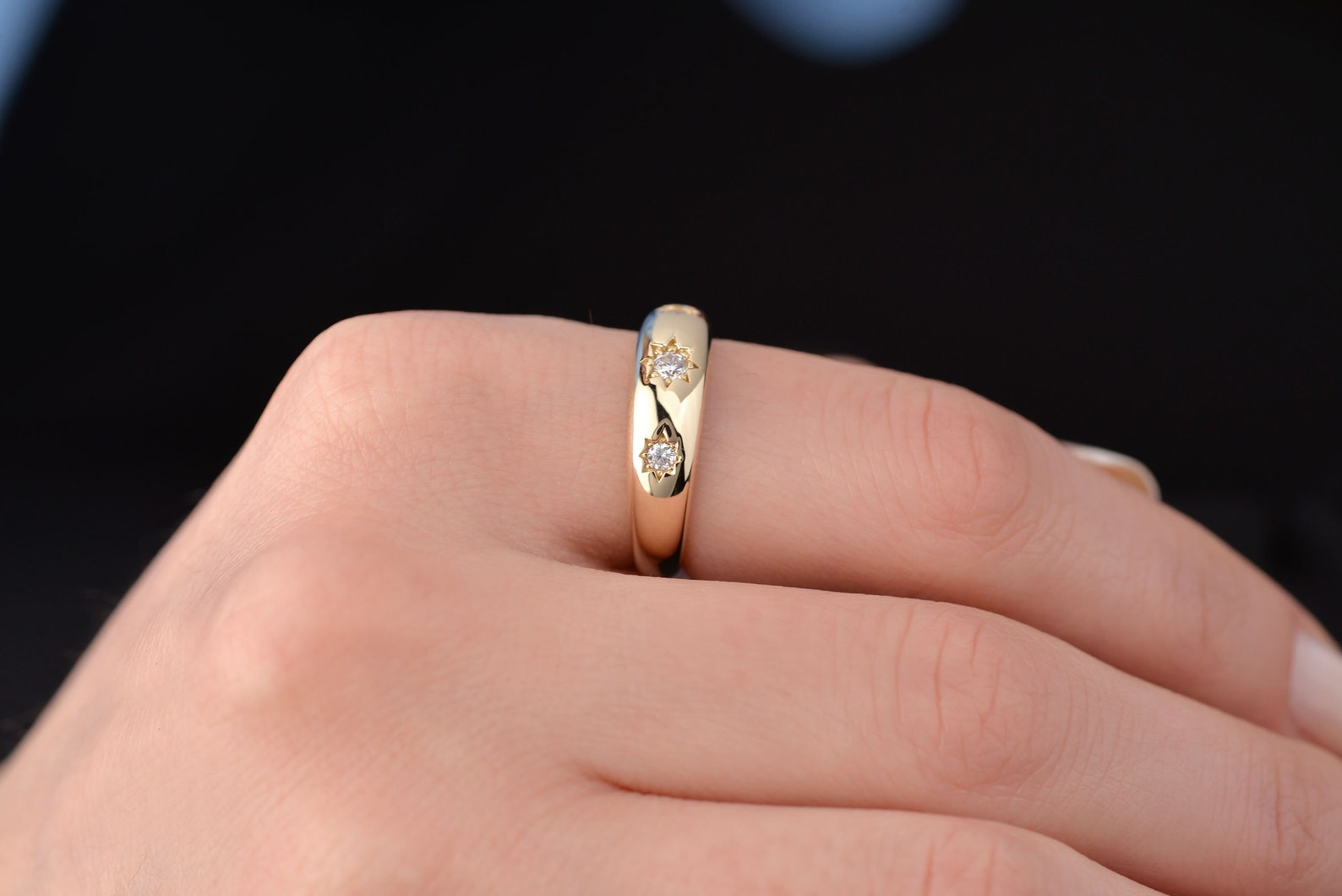 Star Signet Ring 14k Solid Gold Ring Star Dome Ring - Etsy