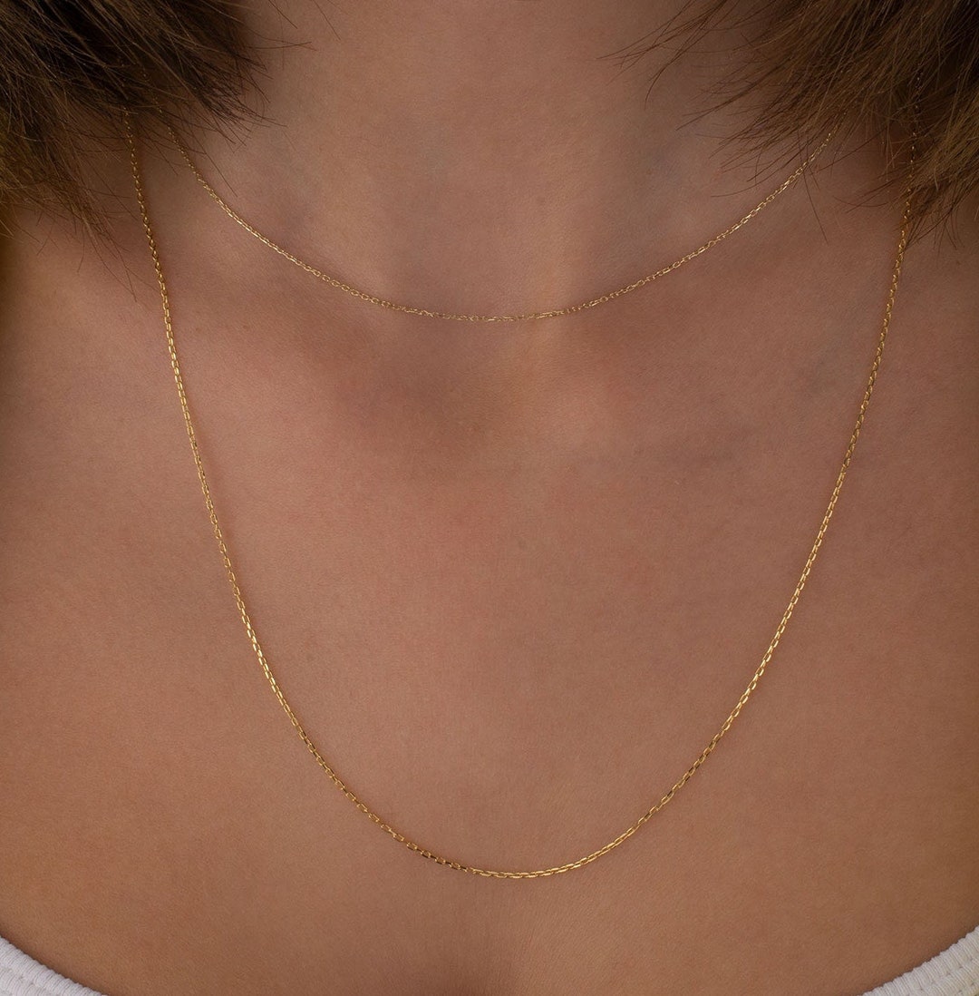 14k Solid Gold Chain, Gold Chain Necklace, Cable Chain, Thin Chain ...