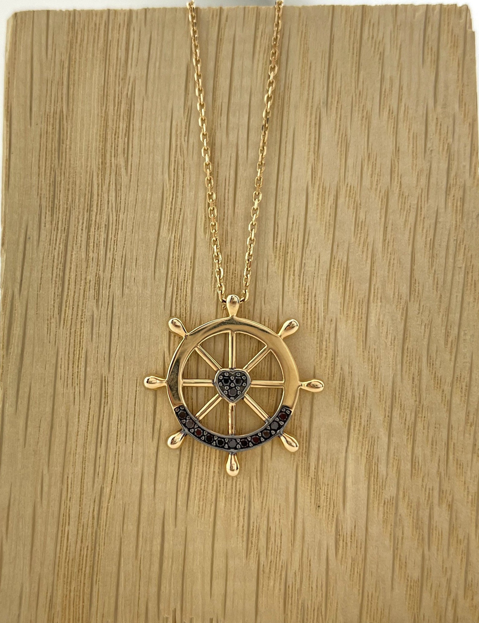 14k Gold Ship Wheel Necklace, Rudder Pendant, Nautical Necklace, Sea ...