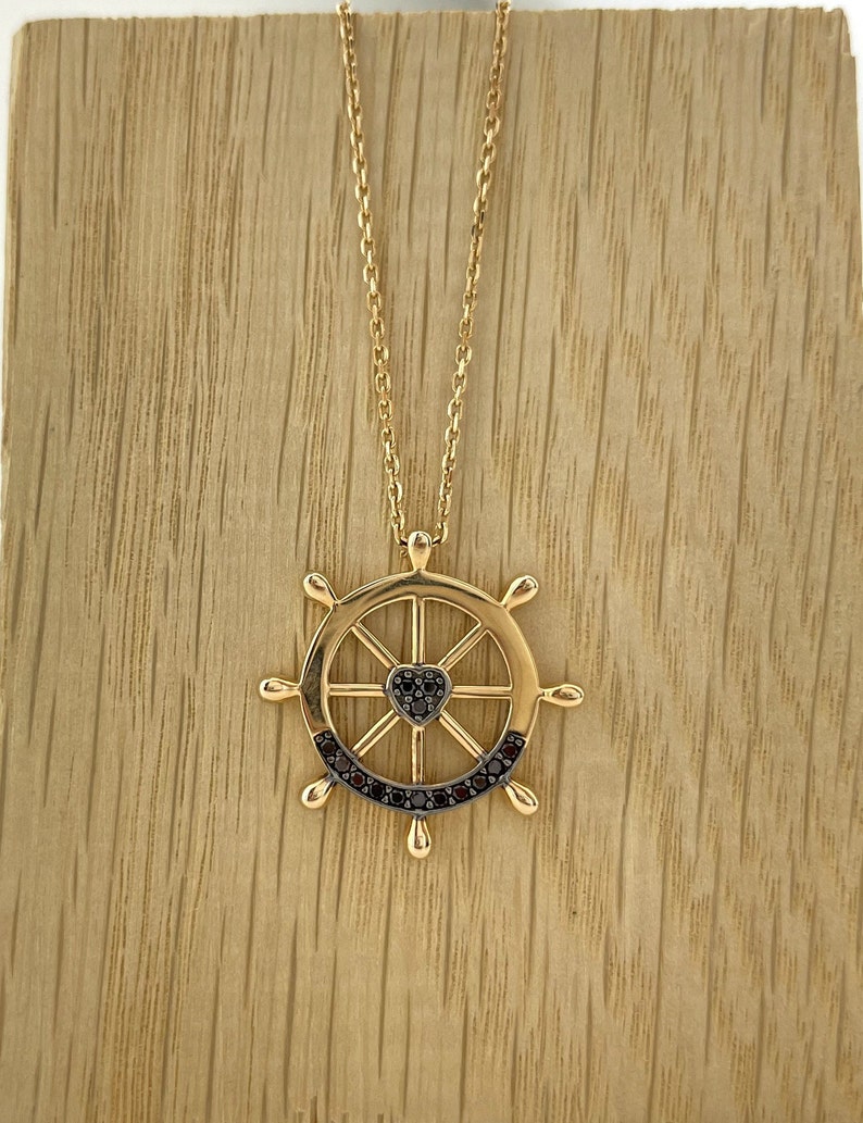 14k Gold Ship Wheel Necklace, Rudder Pendant, Nautical Necklace, Sea ...
