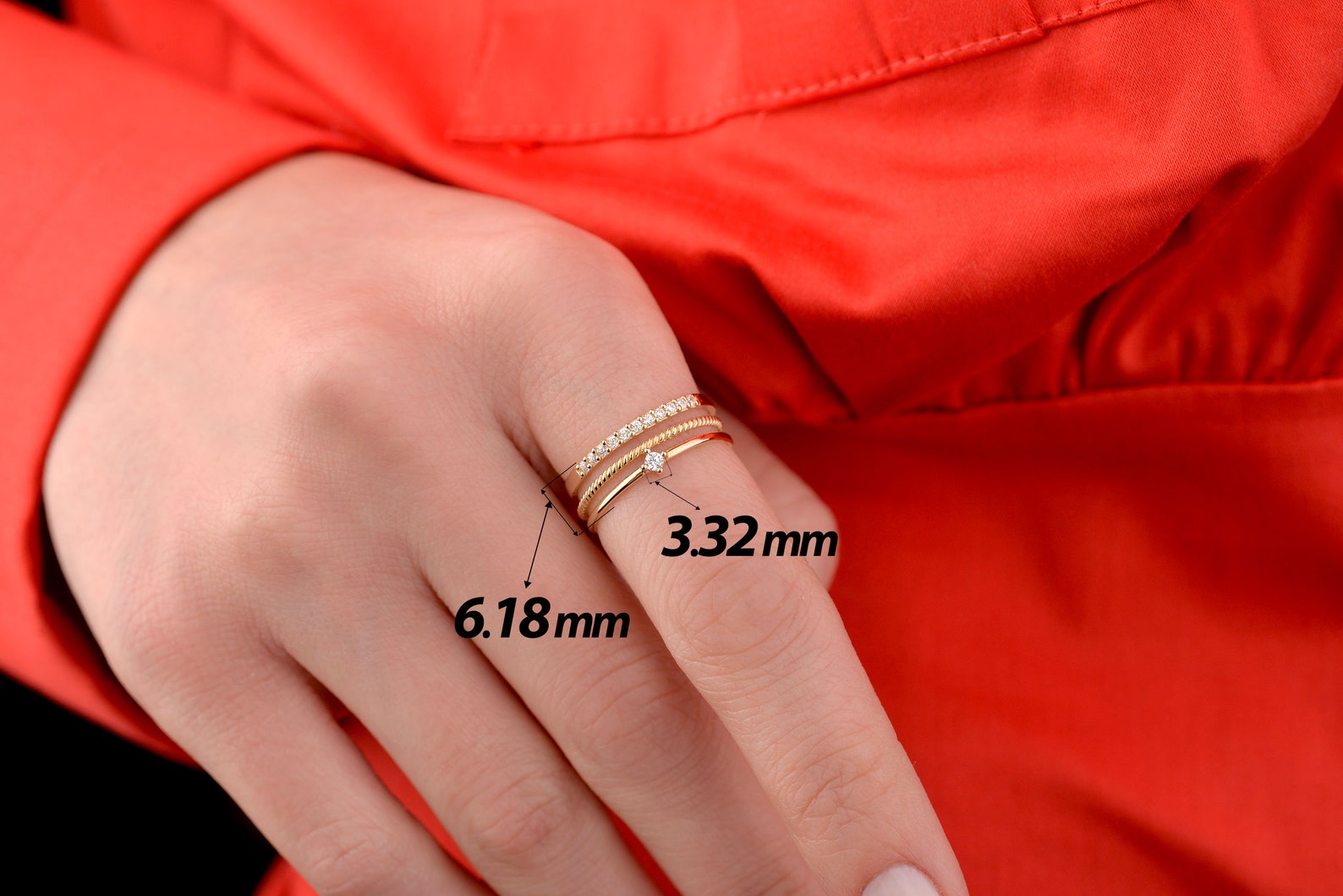 Multi Band Ring Trio Ring Three Row Ring 14k Solid Gold - Etsy