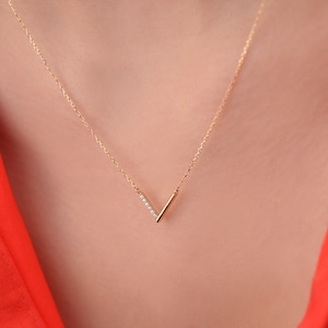 V Shaped Necklace, 14k Solid Gold Necklace, Gold Chevron Necklace ...