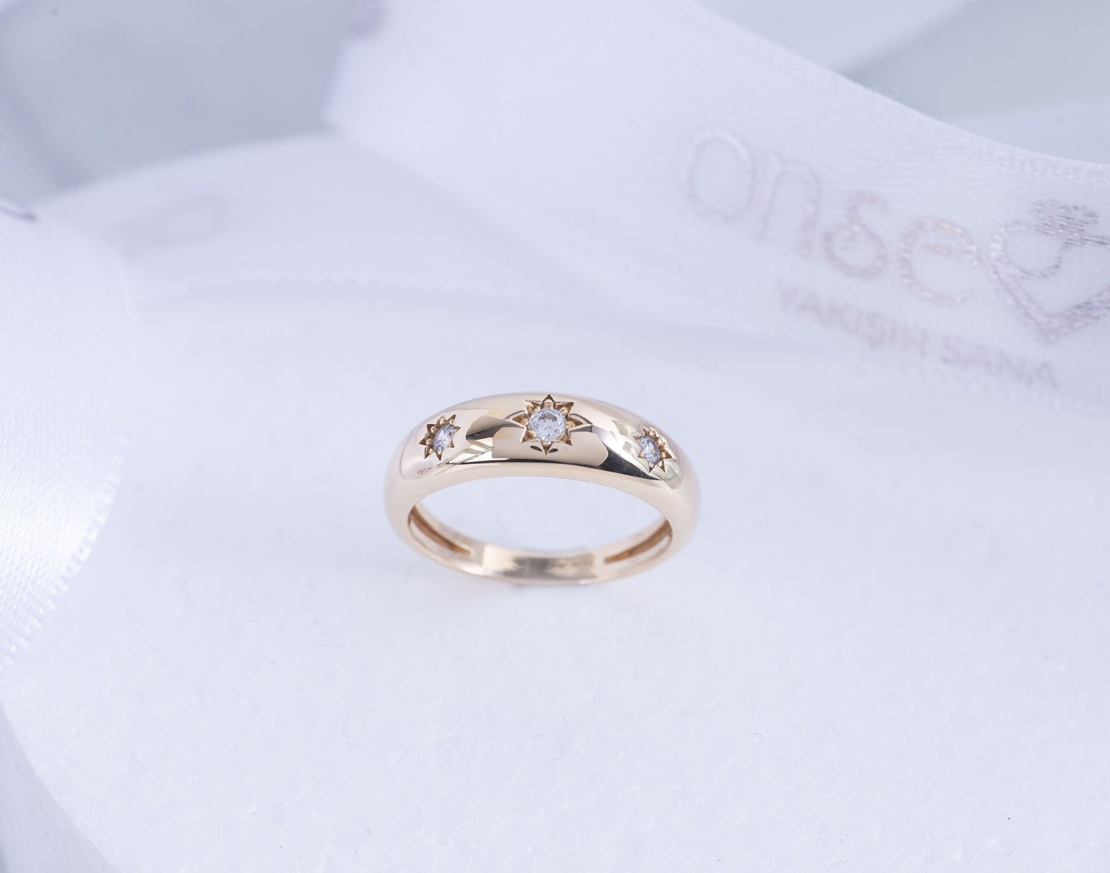 Star Signet Ring 14k Solid Gold Ring Star Dome Ring - Etsy