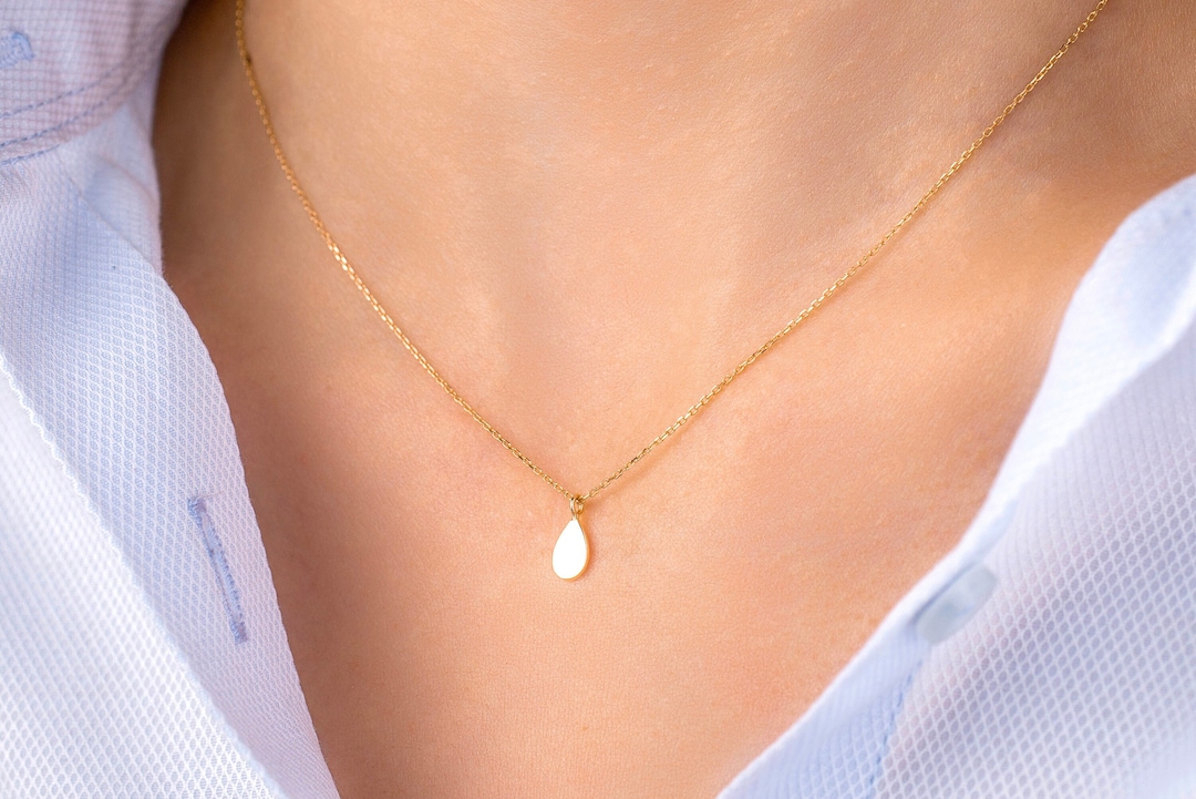 14k Gold Drop Pendant Necklace, Gold Drop Necklace, Tiny Teardrop ...