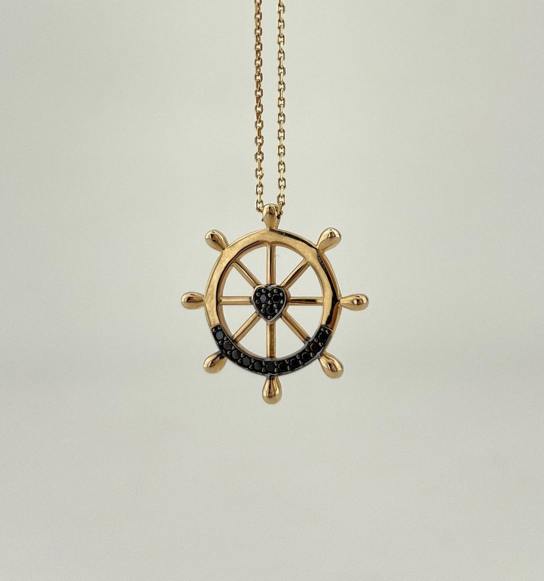 14k Gold Ship Wheel Necklace, Rudder Pendant, Nautical Necklace, Sea ...