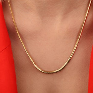 14K Solid Gold Snake Chain, Snake Chain Necklace, Herringbone Necklace ...