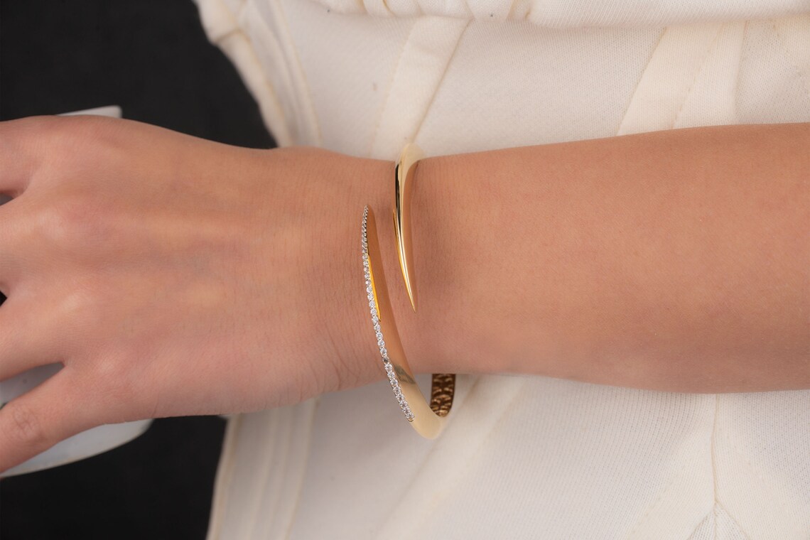 Open Bangle Bracelet Gold Hinged Bangle 14k Solid Gold - Etsy
