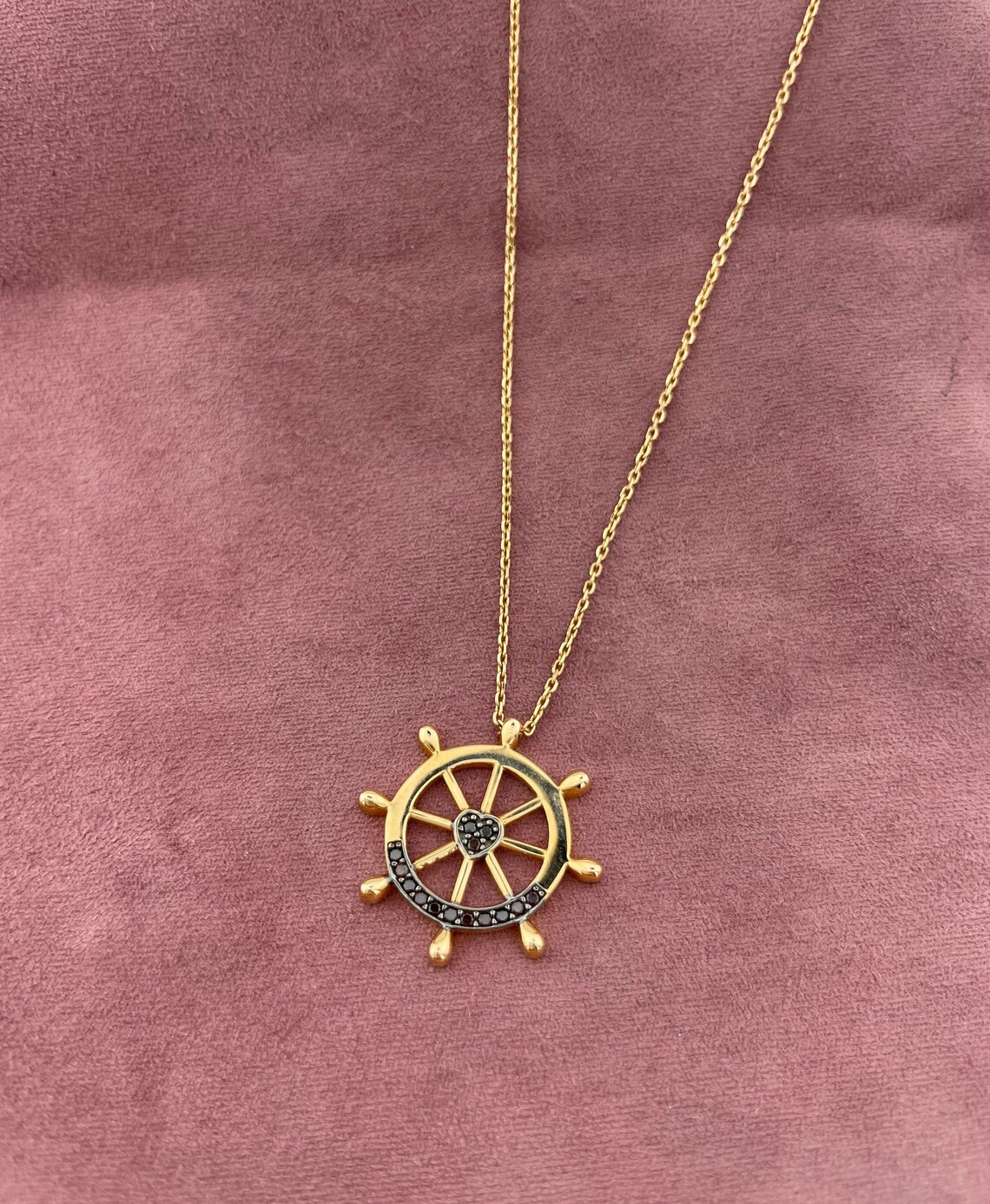 14k Gold Ship Wheel Necklace, Rudder Pendant, Nautical Necklace, Sea ...