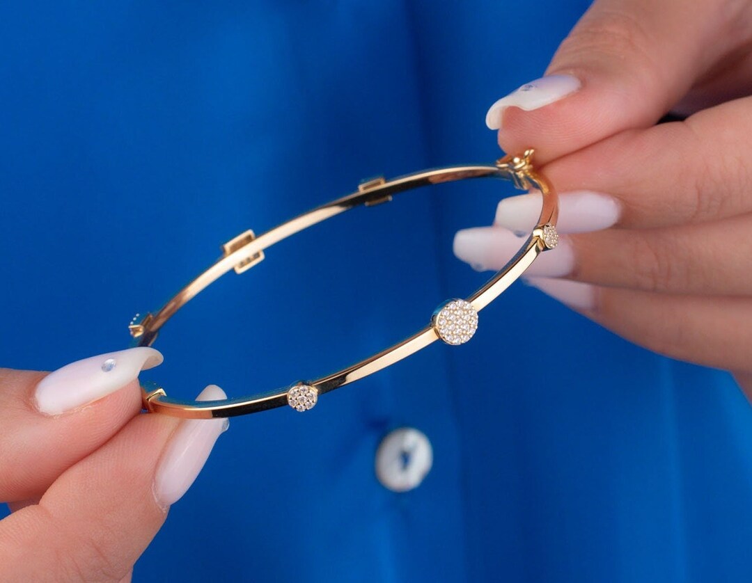14K Solid Gold Bangle Bracelet, Minimalist Bangle, Gold Cuff Bracelet ...