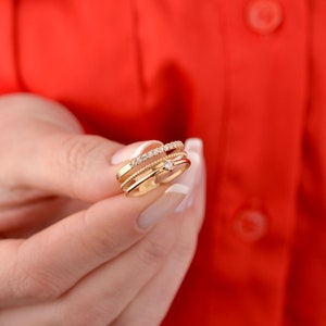 Multi Band Ring Trio Ring Three Row Ring 14k Solid Gold - Etsy