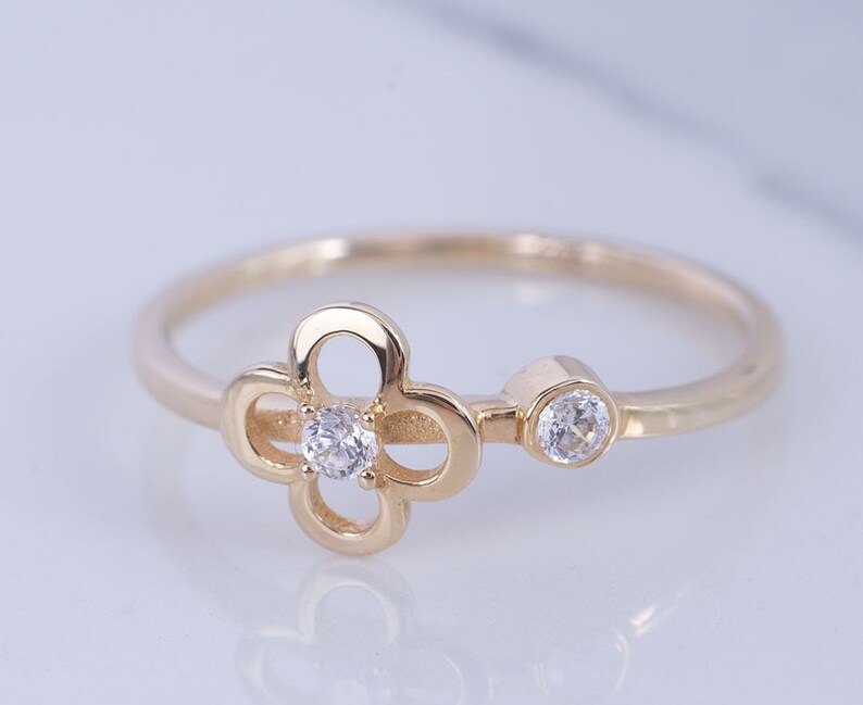 Dainty Flower Ring, 14k Solid Gold Ring, Gold Floral Ring, Minimalist ...
