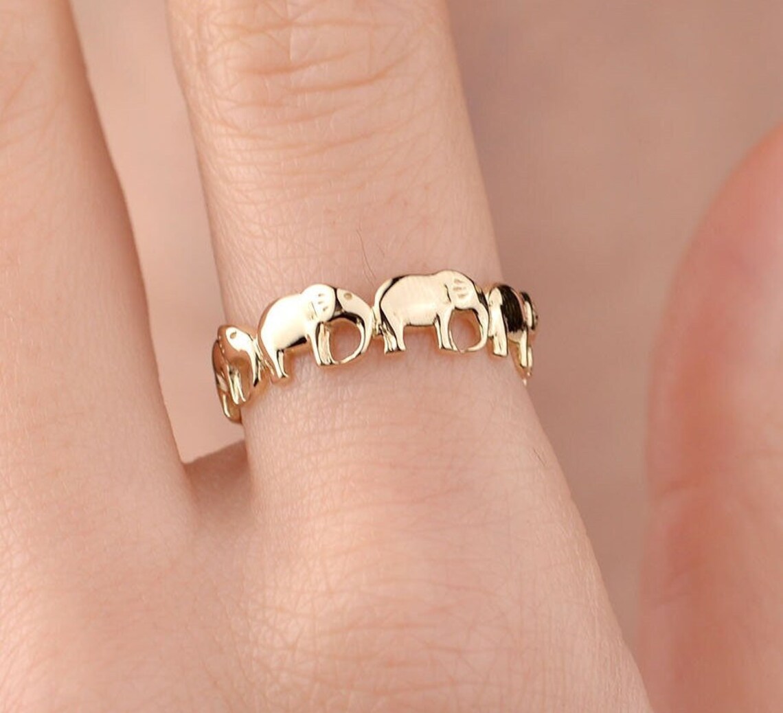 Gold Elephant Ring 14k Solid Gold Ring Cute Animal Ring - Etsy