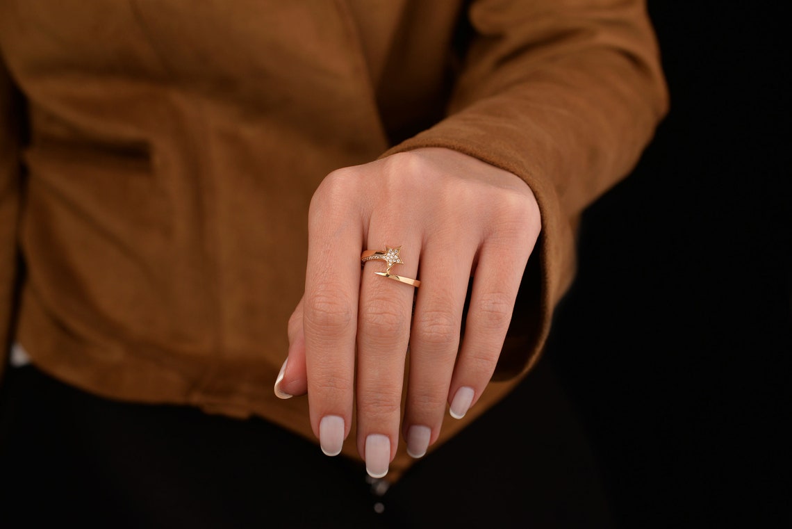 Gold Shooting Star Ring 14k Solid Gold Ring Minimalist | Etsy