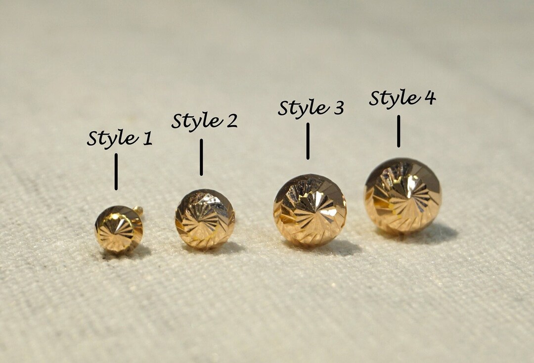14k Solid Rose Gold Ball Stud Earring, Faceted Earring, Dot Earring ...