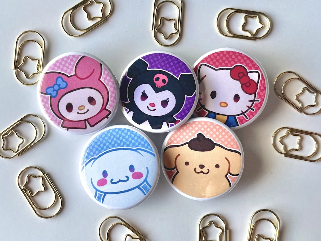 Sanrio Buttons! Hello Kitty Kuromi Cinamoroll My Melody Pompompurin 1. ...