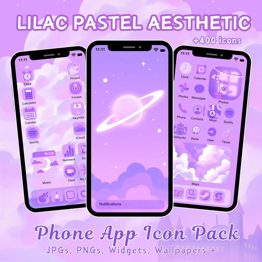 Lilac Pastel App Icon Pack for Ios Android Phone Purple Aesthetic ...