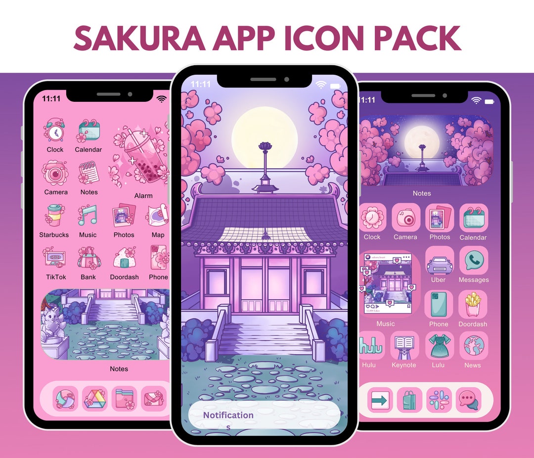Sakura Icons for Ios iPhone Android Cherry Blossom App Icon Pack Pink ...
