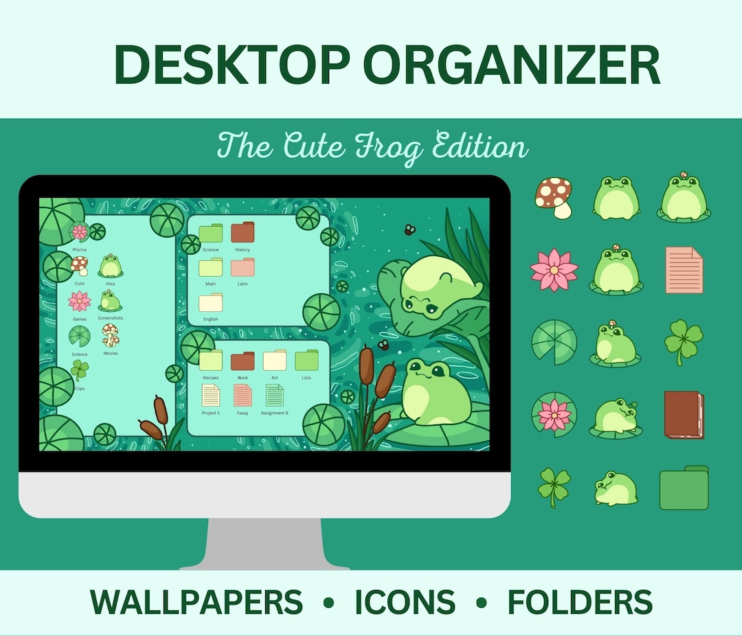 Cute Frog Desktop Wallpaper Pack Mushroom Cottage Core Folder Icons for ...