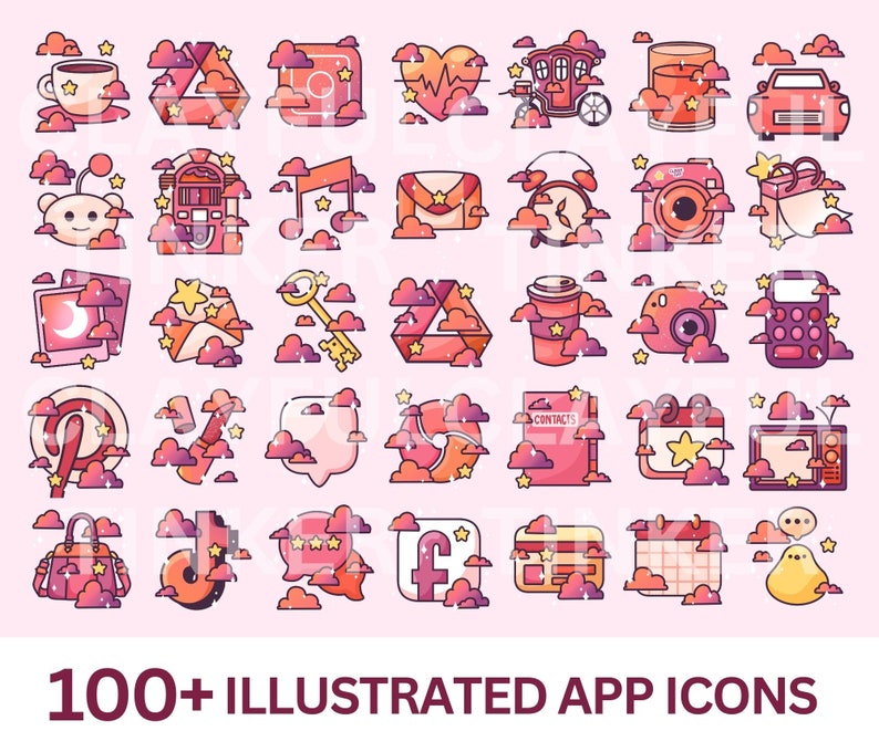 Sunset App Icon Pack Pink Orange Purple Clouds Sky Icons Cute - Etsy