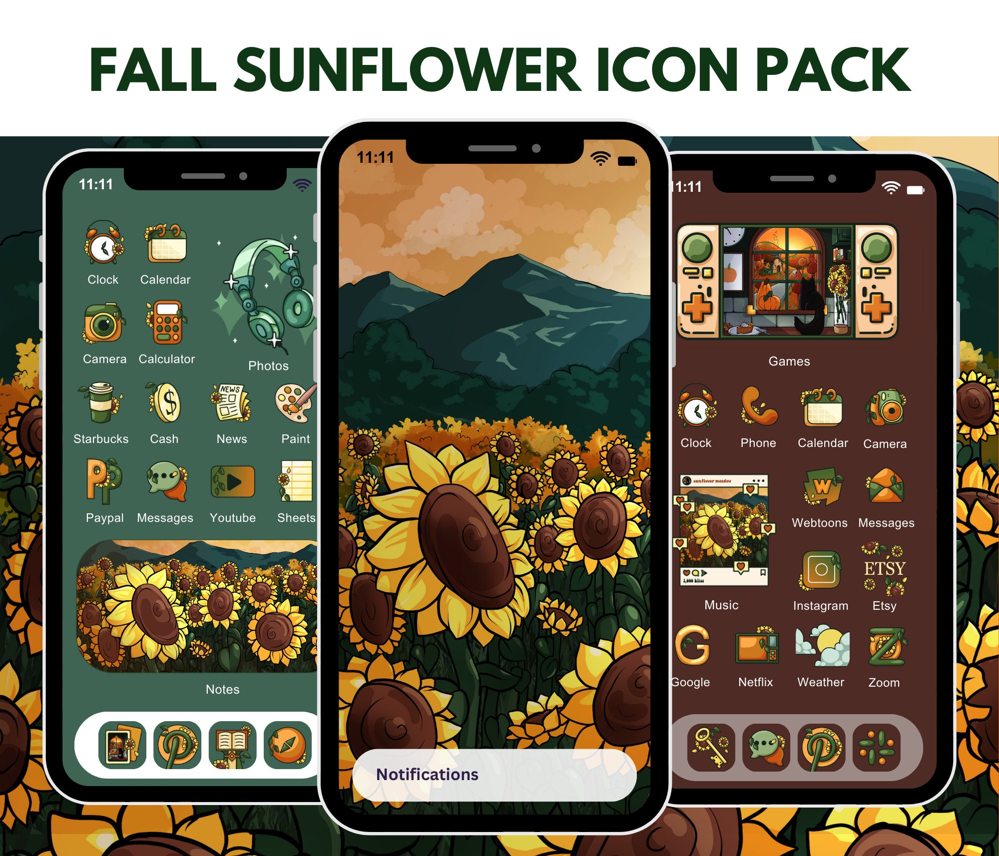 Fall Sunflower Icons for Ios iPhone Android Autumn Floral App - Etsy