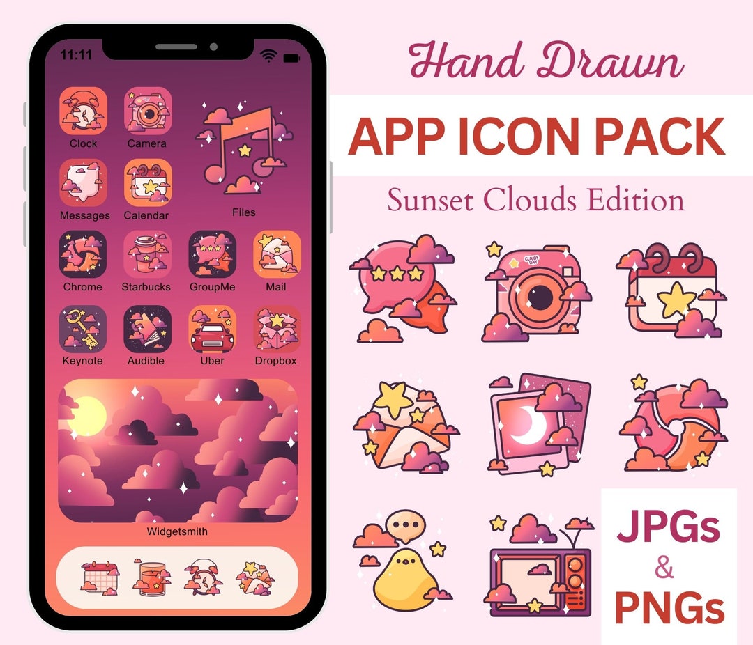 Sunset App Icon Pack Pink Orange Purple Clouds Sky Icons Cute - Etsy