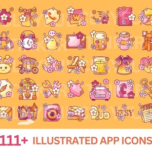 Retro App Icon Pack 80s Pink Orange Groovy Icons Cute Hand Drawn Icon ...