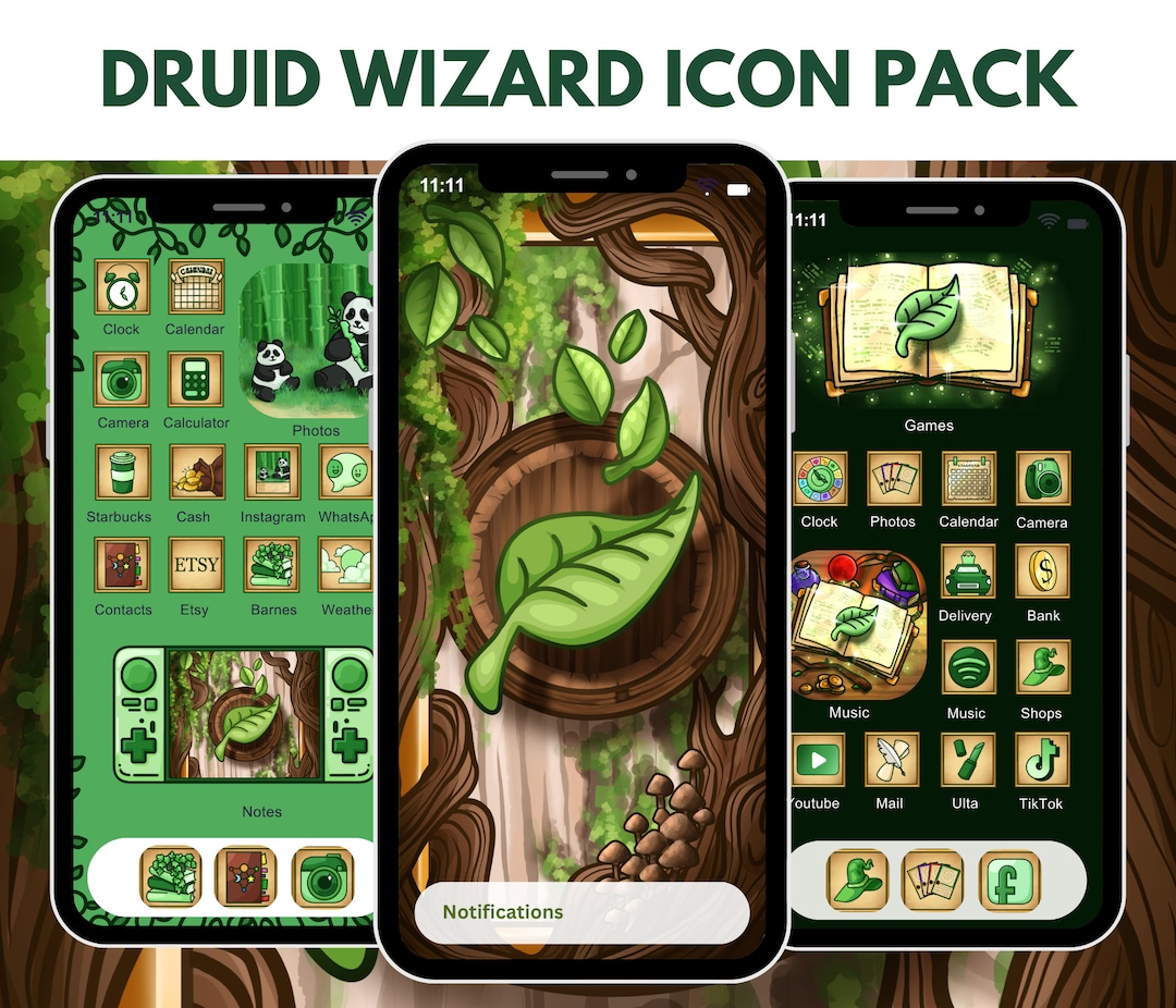 Druid RPG App Icon Pack for Ios iPhone Android Hand Drawn Icons Wizardry Art Life Elemental App ...