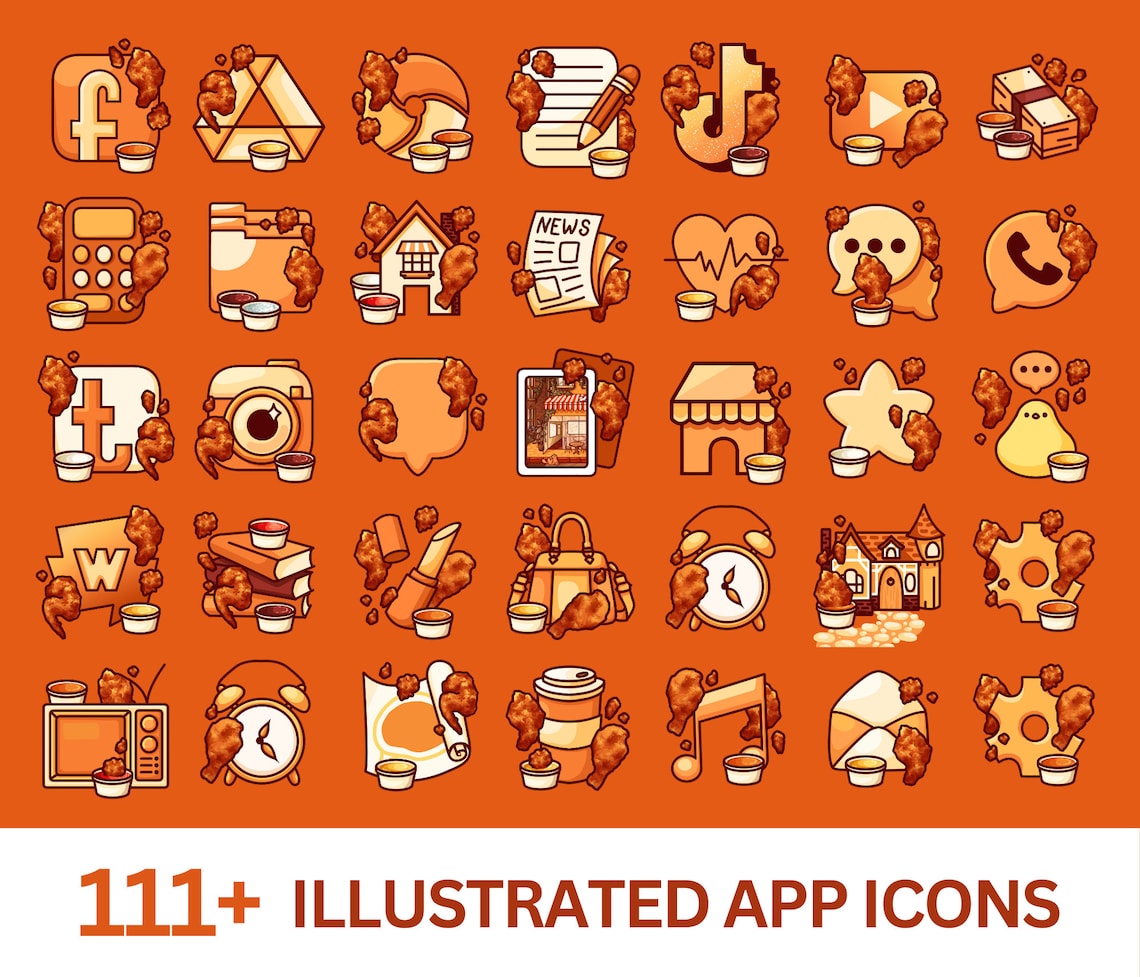 Fried Chicken Ios App Icon Pack for iPhone Android Funny Food Icons for ...
