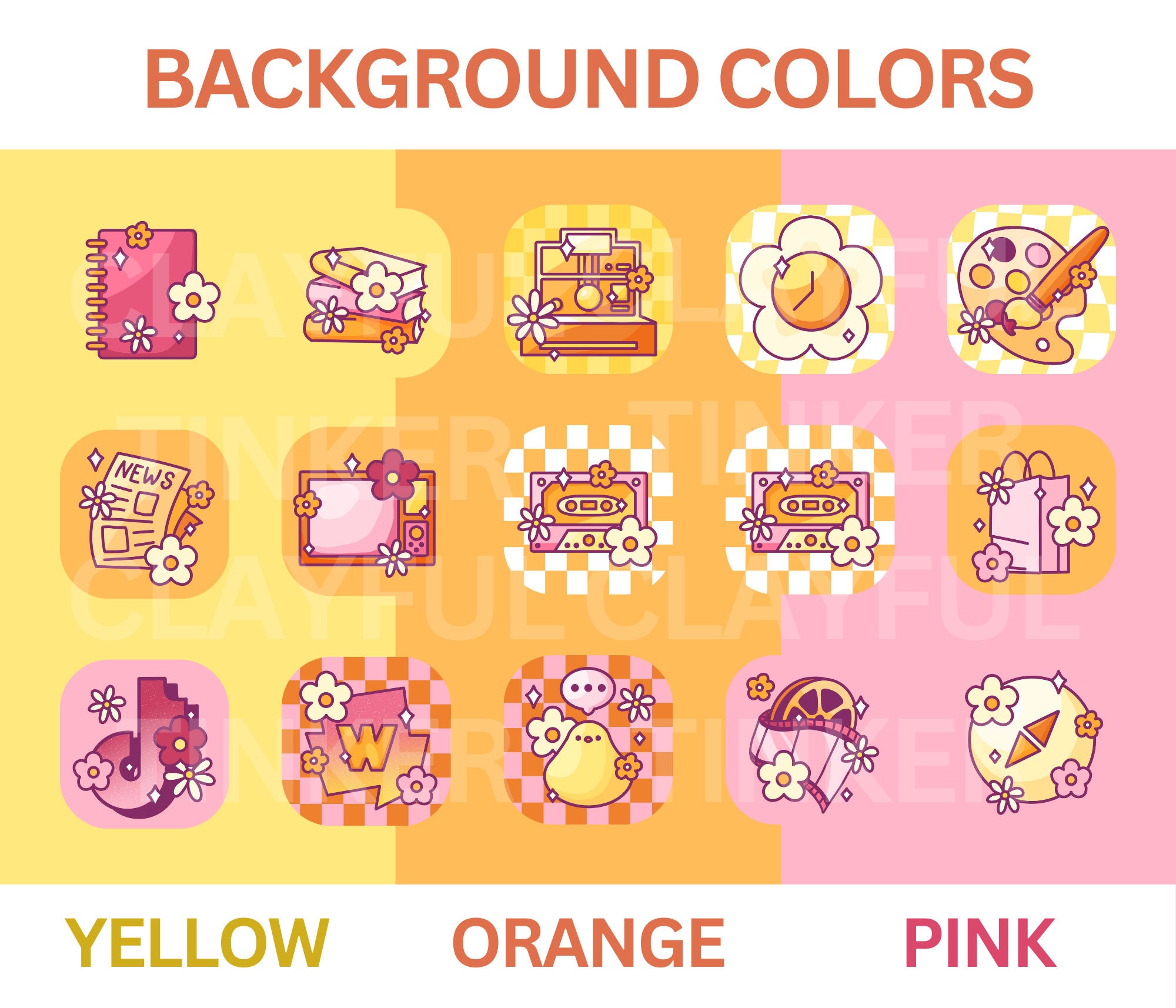 Retro App Icon Pack 80s Pink Orange Groovy Icons Cute Hand - Etsy