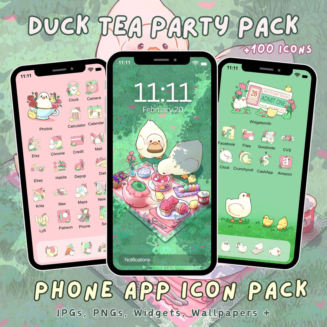 Duck Tea Party App Icon Pack for Ios Android iPhone Cute Duck Apps Hand ...